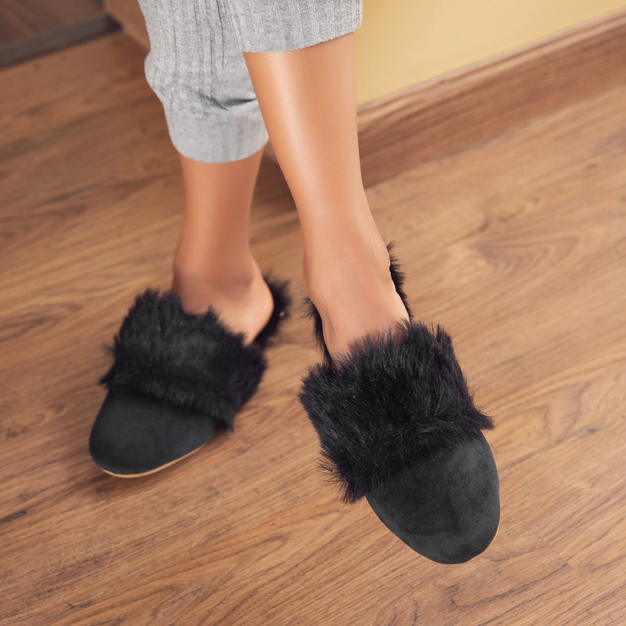 Furry Home Slippers Black – Pellame